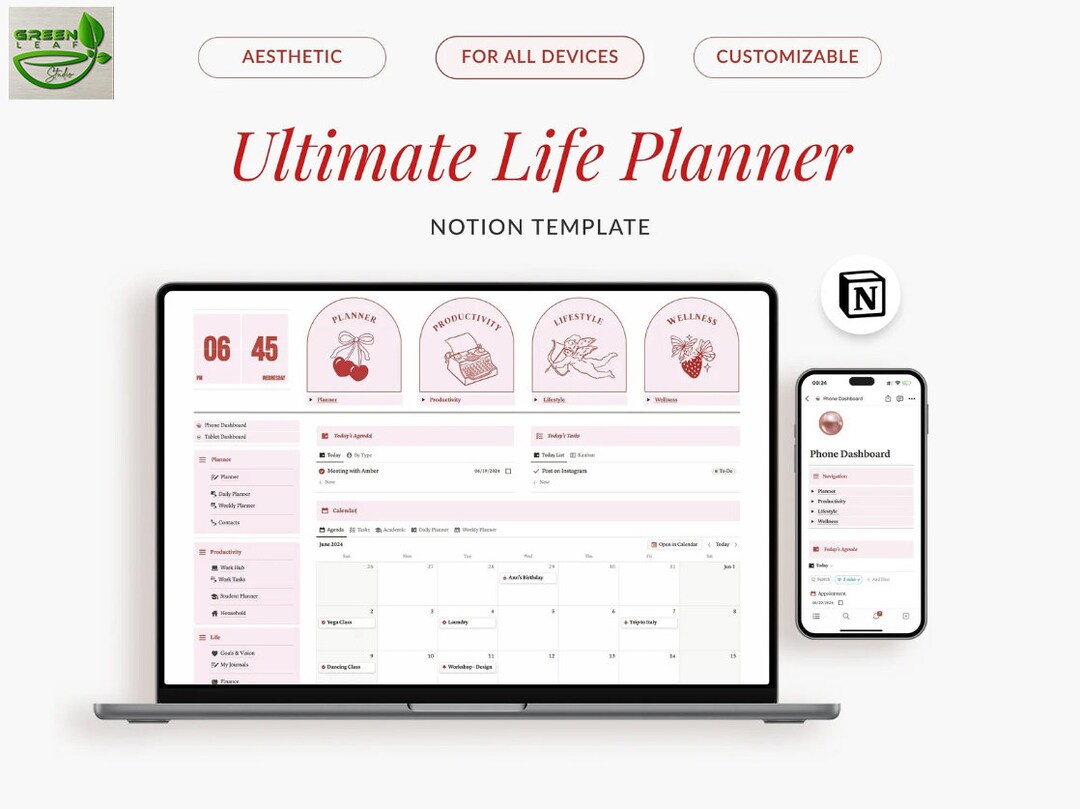 2024 Notion Life Planner Template, All in One Notion Dashboard, That Girl Aesthetic Notion ...