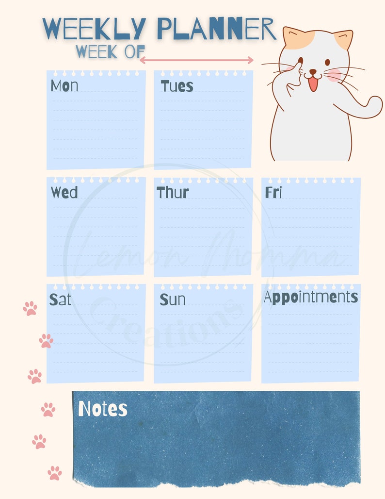 Printable Planner Cat Planner Planner Pages Printable Cat - Etsy