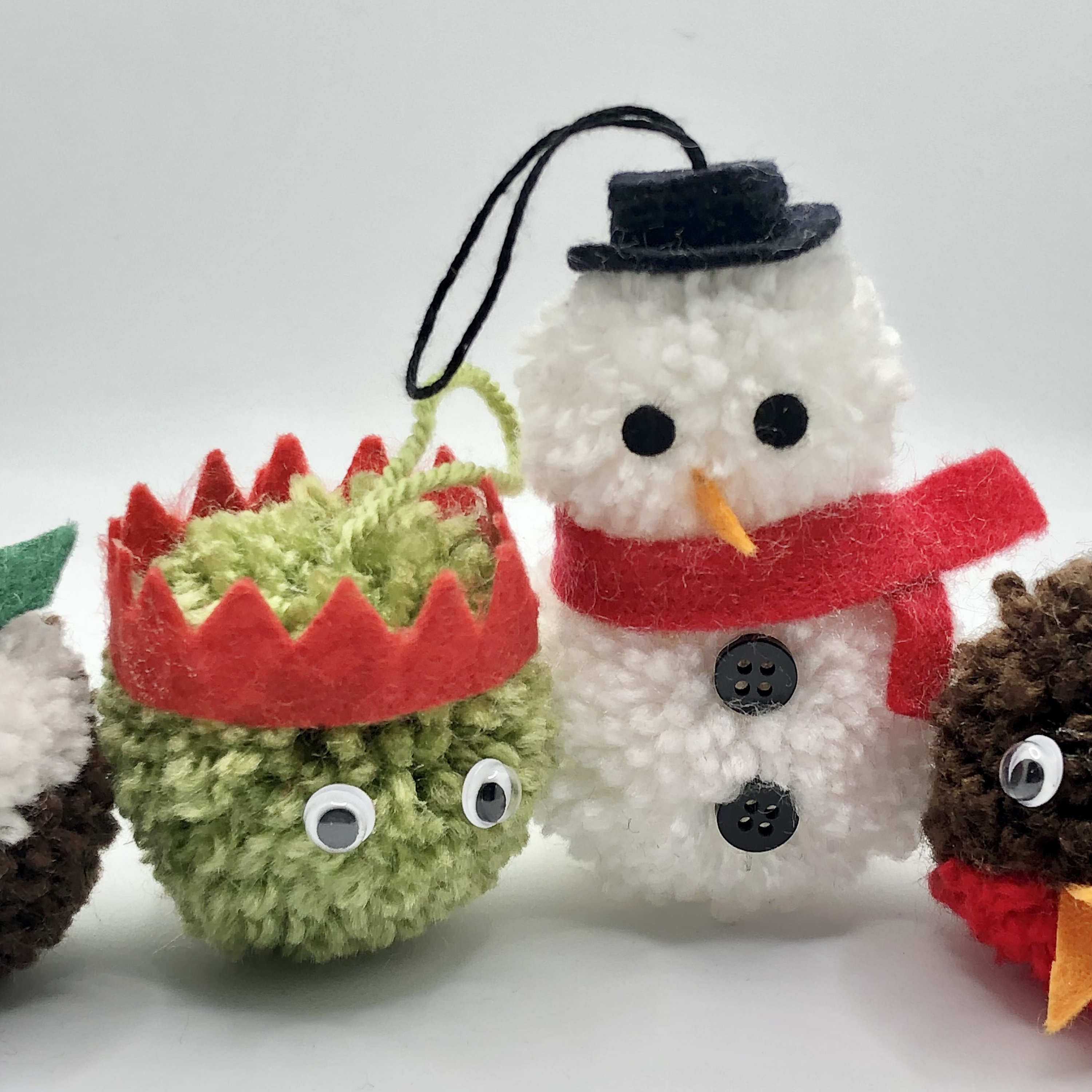 Set of 4 Assorted Pom Pom Christmas Tree Decorations - Etsy UK