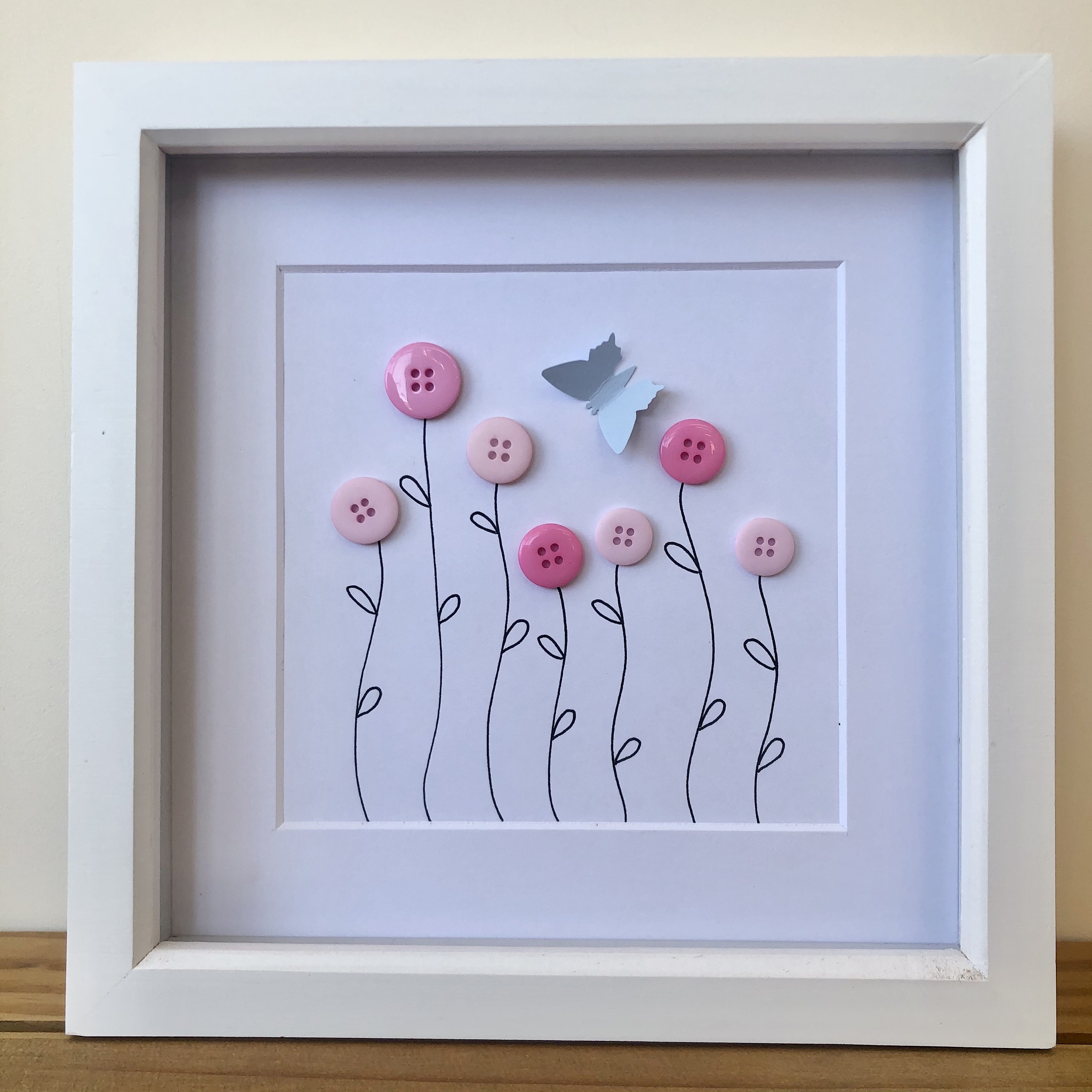 Pink Flowers Handmade Framed Button Art Picture Gift - Etsy