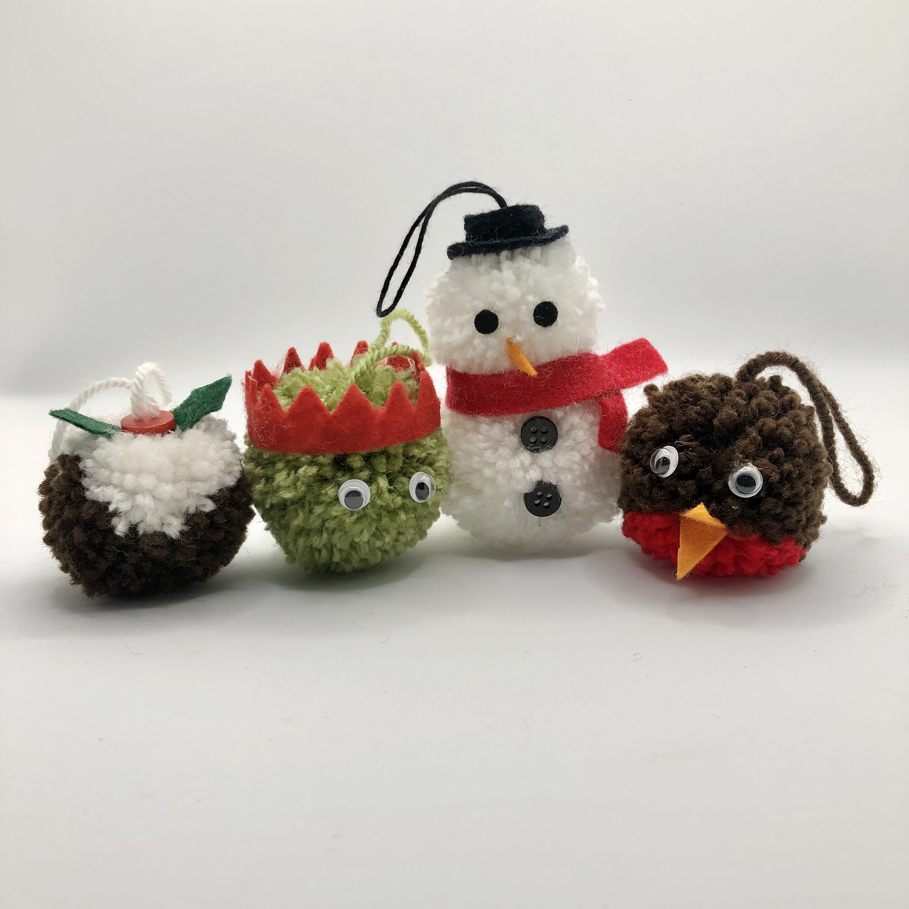 Set of 4 Assorted Pom Pom Christmas Tree Decorations - Etsy UK