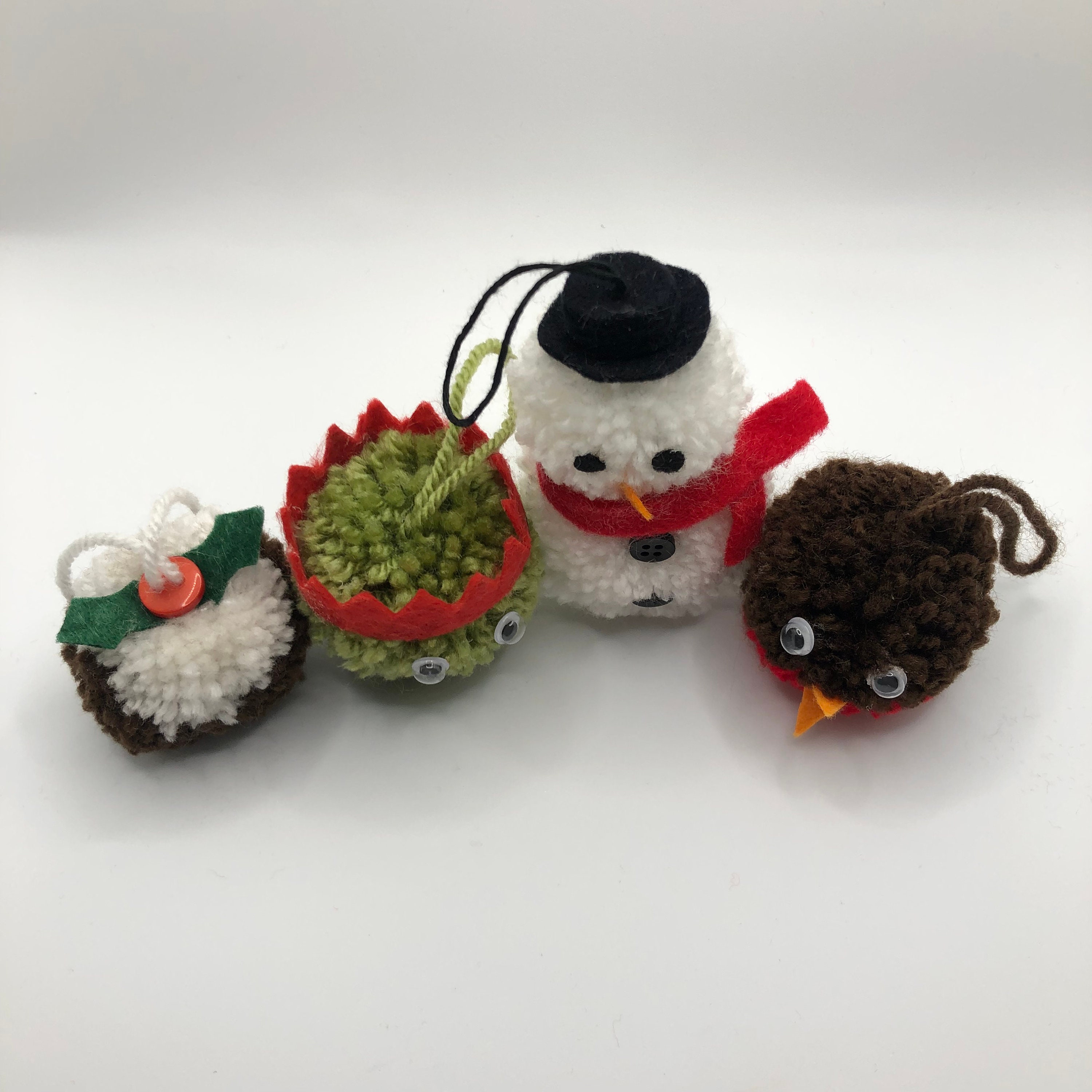 Set of 4 Assorted Pom Pom Christmas Tree Decorations - Etsy UK