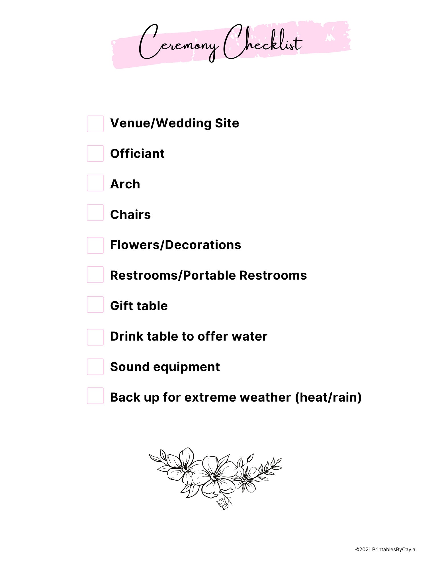 Wedding Ceremony Checklist Easy Checklist Ceremony | Etsy