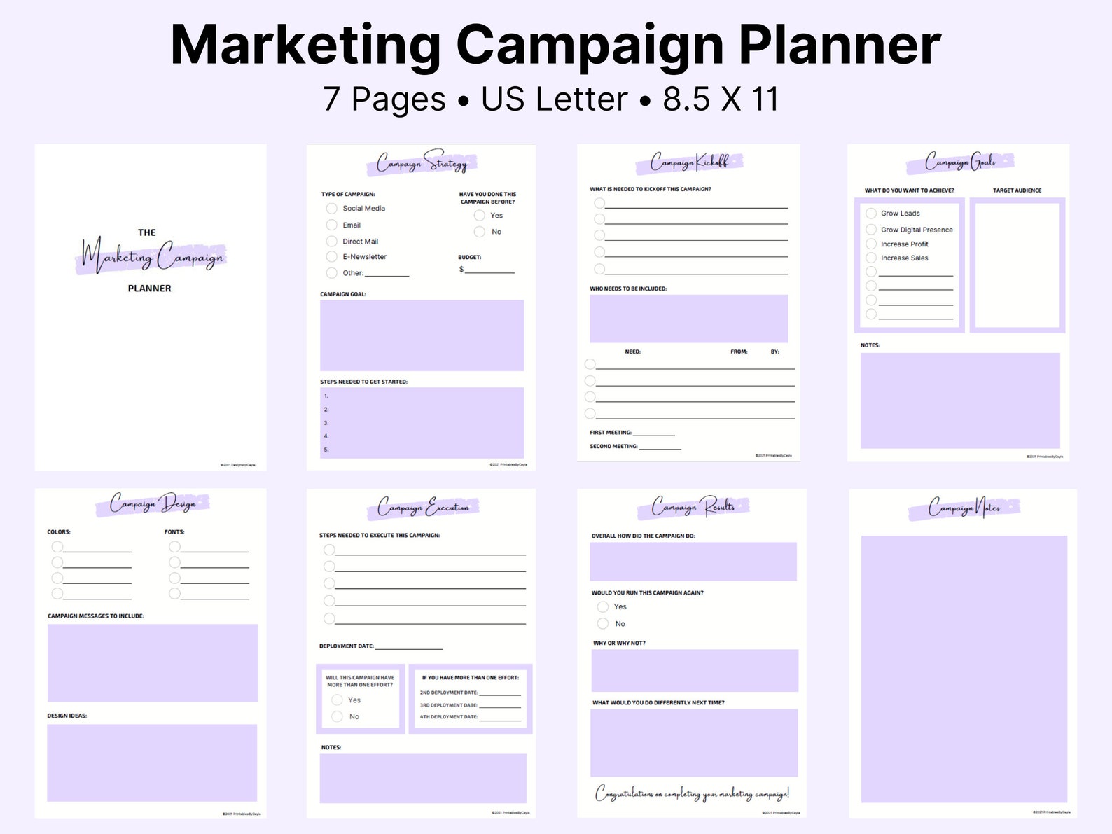 The Marketing Campaign Planner | Easy Marketing Planning | Instant 8.5 ...