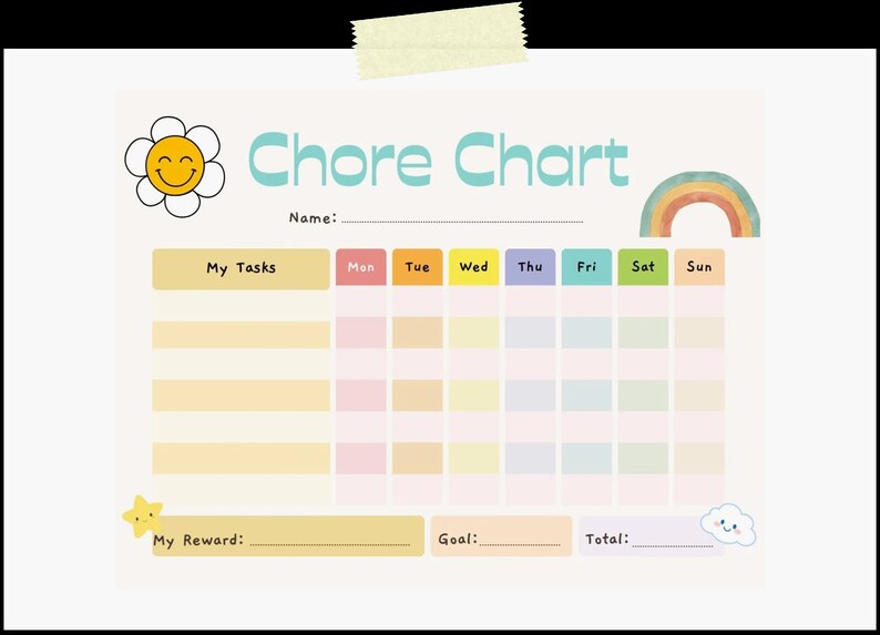 Rainbow Weekly Chore Chart With 3 Unique (editable) Designs to Suit All ...