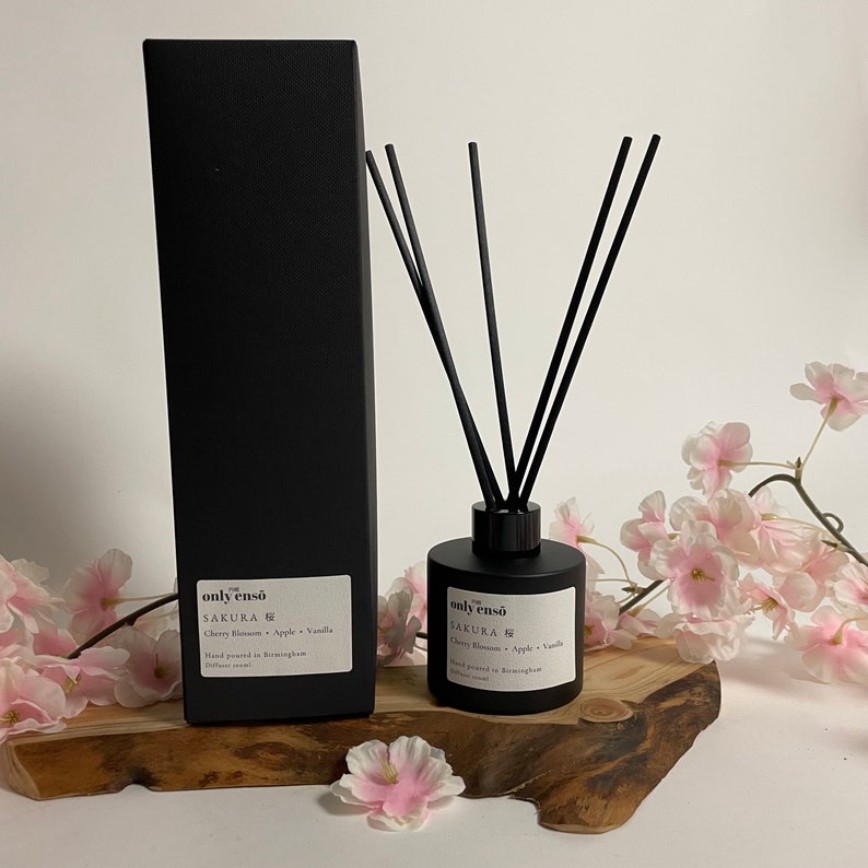 Sakura Reed Diffuser / Cherry Blossom Floral Scented Reed Diffuser. Home Diffuser. Minimal Black ...