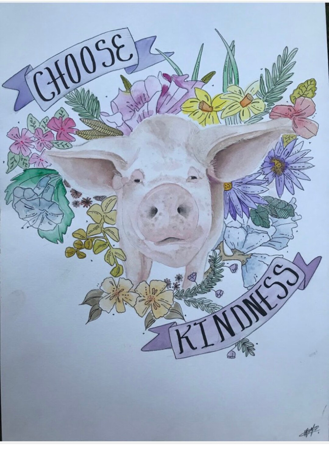 Choose Kindness Pig A4 Print | Watercolour Print| Watercolour Painting ...
