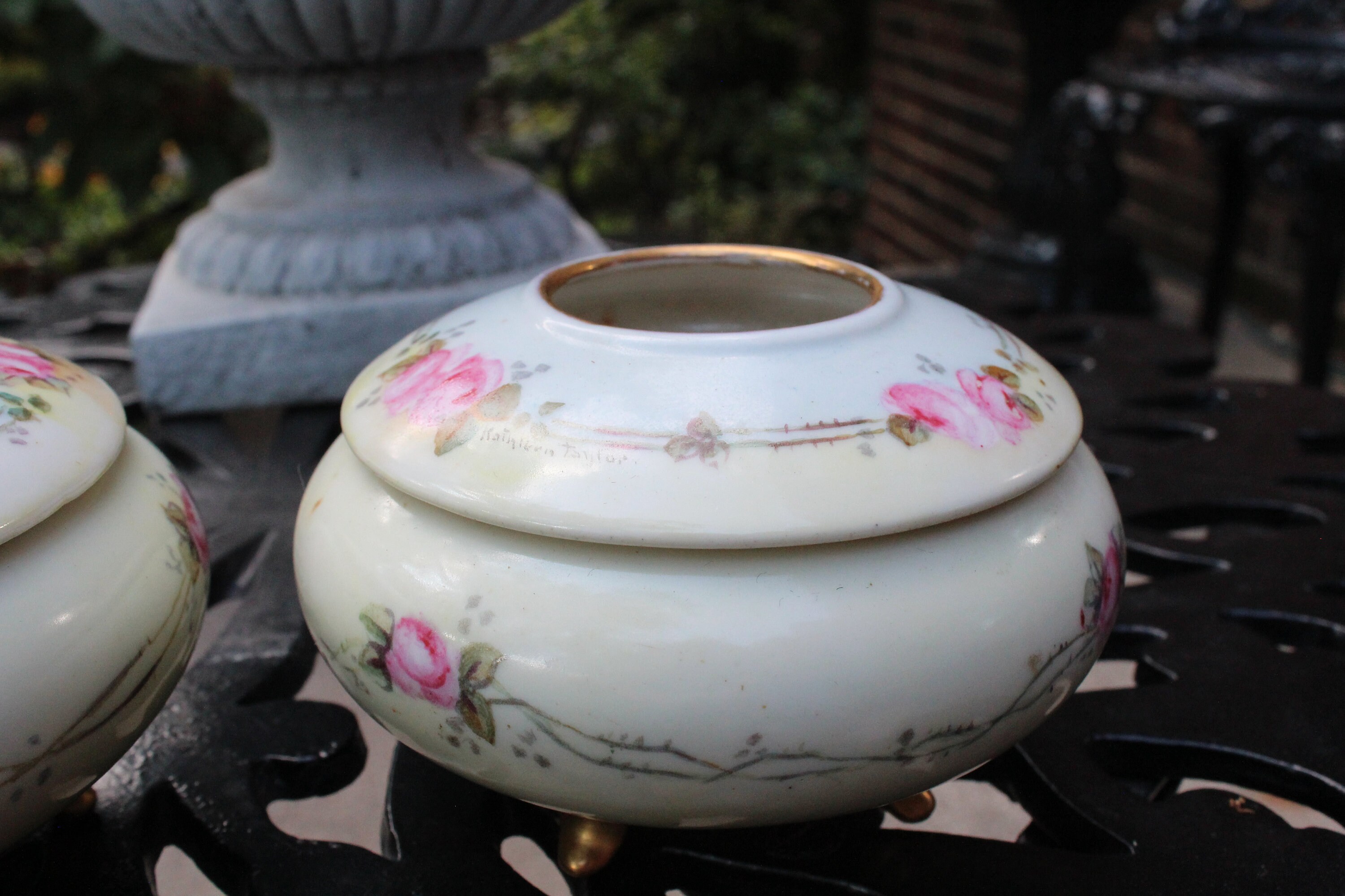 Antique Hand Painted Porcelain Hair Receiver Set of 2 Made in France - Etsy