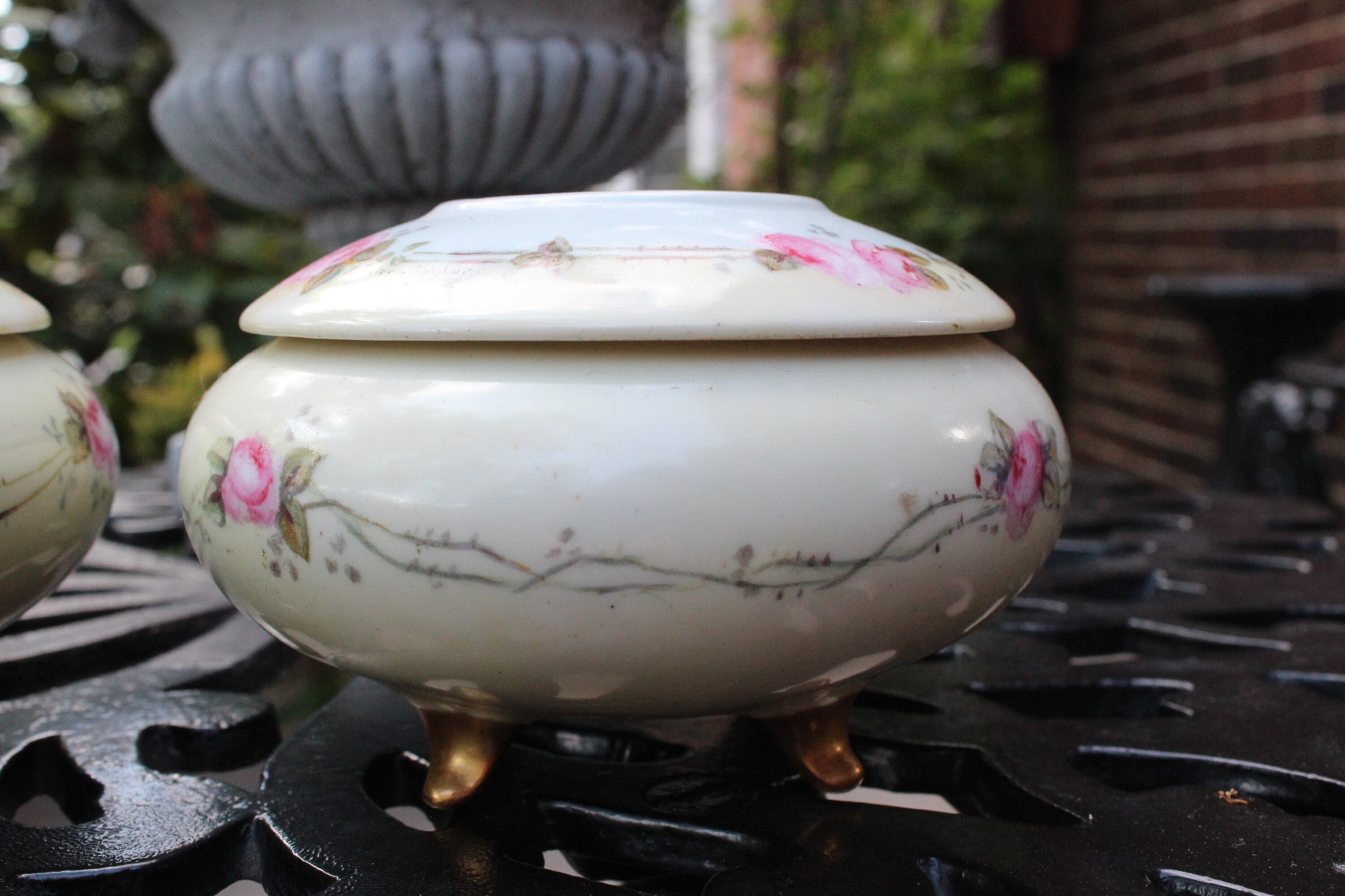 Antique Hand Painted Porcelain Hair Receiver Set of 2 Made in France - Etsy