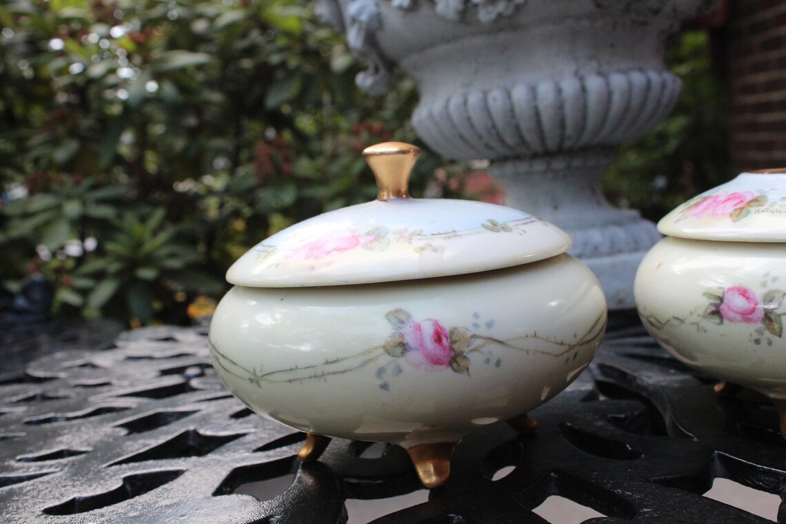 Antique Hand Painted Porcelain Hair Receiver Set of 2 Made in France - Etsy