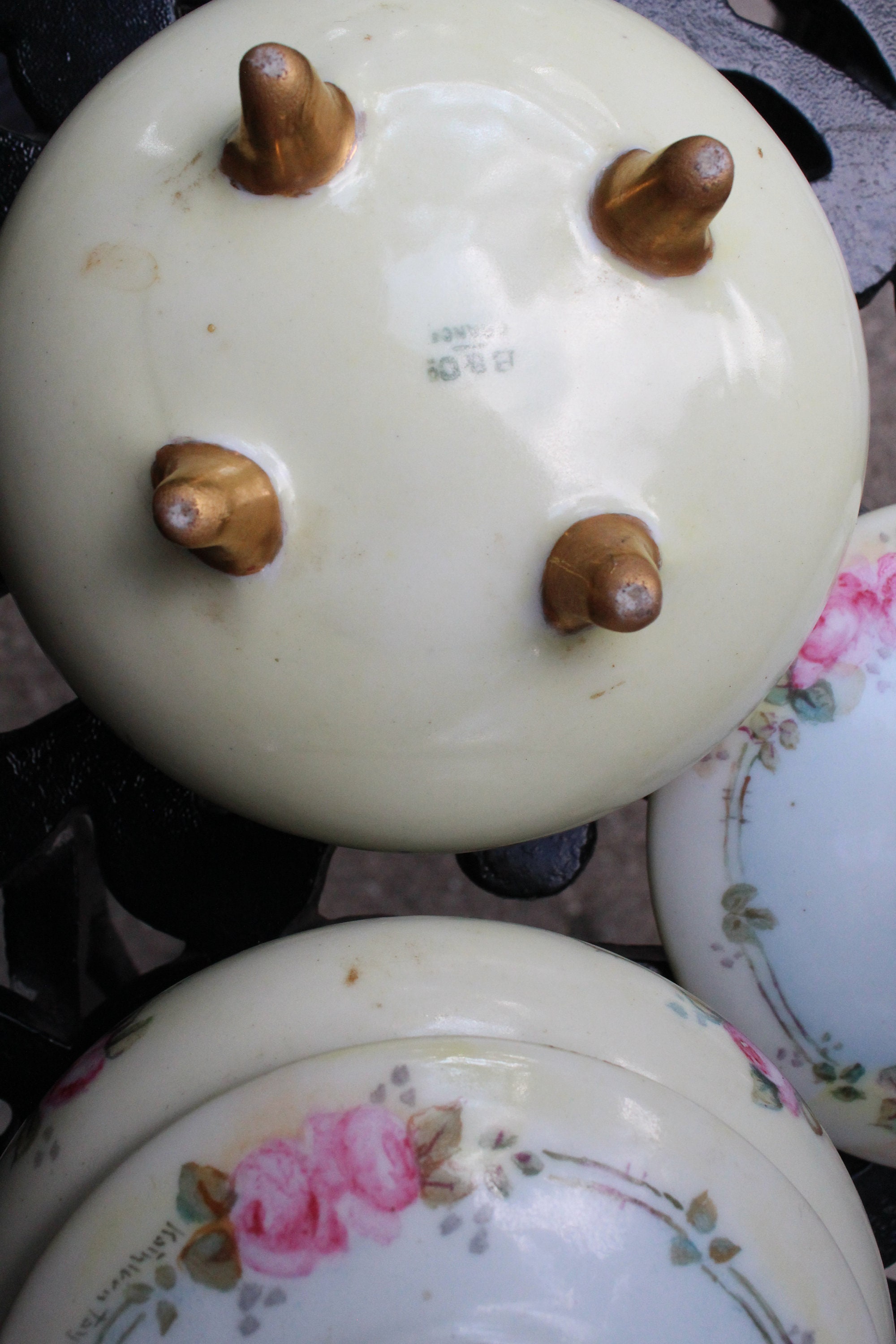 Antique Hand Painted Porcelain Hair Receiver Set of 2 Made in France - Etsy