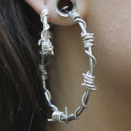 Barbed Wire Hoop Earrings 90s Earrings Silver Hoop Earrings - Etsy