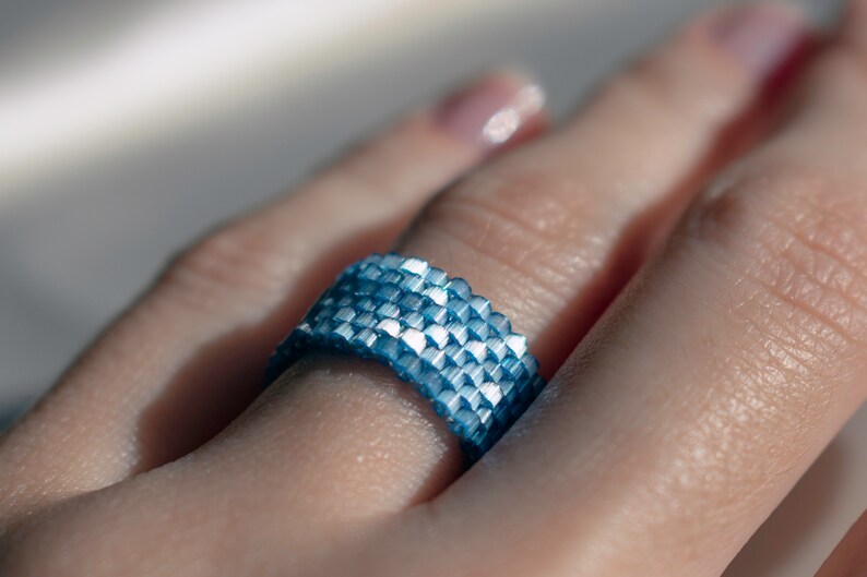 Sparkling Ring, Beaded Ring, Violet Ring, Blue Ring, Beige Ring - Etsy