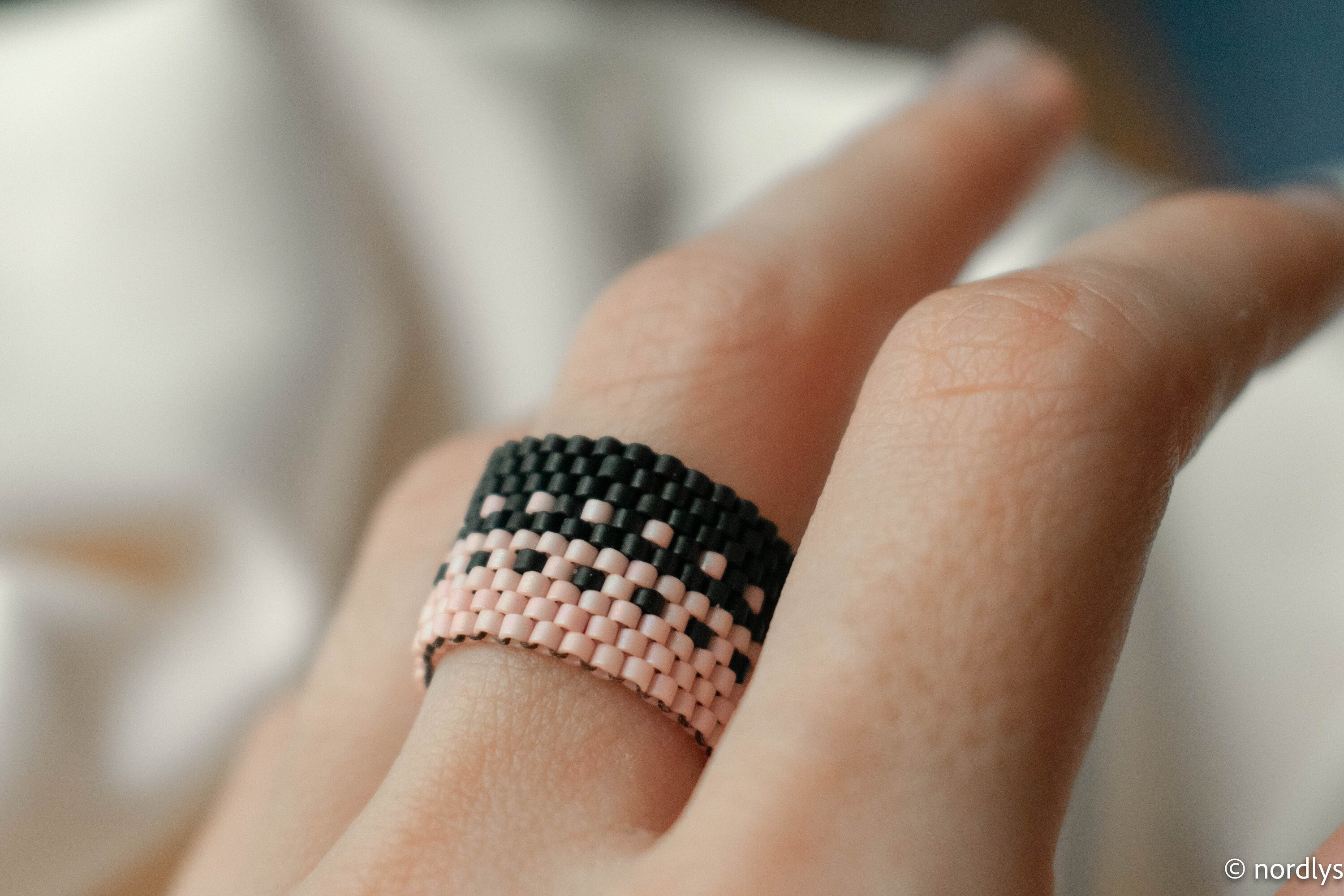 Beaded Ring, Black Ring, Pink Ring, Gift for Her - Etsy