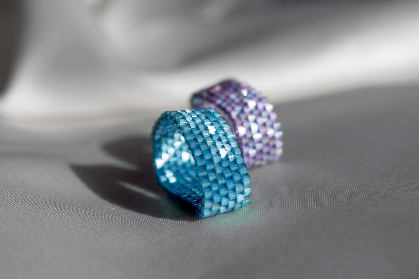 Sparkling Ring, Beaded Ring, Violet Ring, Blue Ring, Beige Ring - Etsy