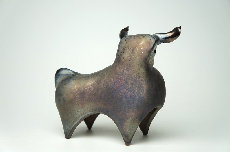 Handmade Ceramic Bull Sculpture: Golden Glaze Taurus Zodiac Gift - Etsy