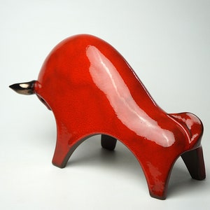 Large Ceramic Red Bull Sculpture, Unique Handmade Gift, Animal Figurine ...