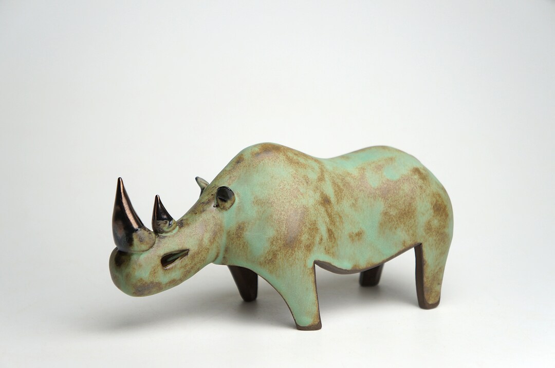 Ceramic Rhinoceros Sculpture, Unique Hand Made Gift, Minimalist Animal ...
