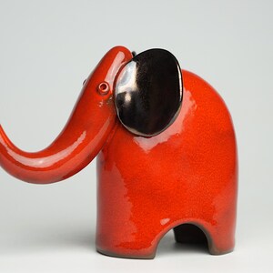 Ceramic Red Elephant Sculpture, Unique Handmade Gift, Minimalist Animal ...