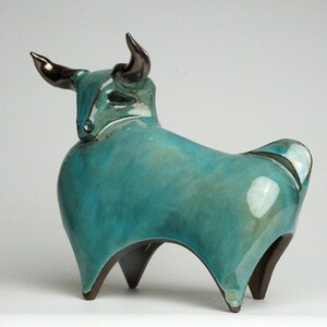 Ceramic Blue Bull Sculpture, Unique Handmade Gift, Minimalist Animal ...