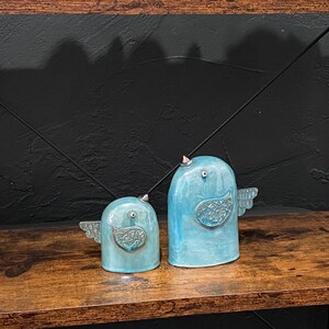 Set of Two Blue Ceramic Birds, Unique Handmade Gift, Minimalist Animal ...