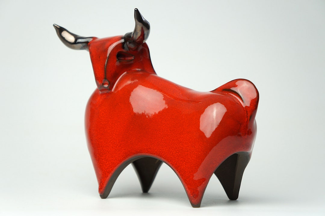 Handmade Red Ceramic Bull Sculpture: Zodiac Taurus Decor - Etsy