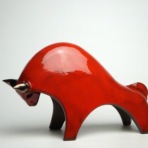 Large Ceramic Red Bull Sculpture, Unique Handmade Gift, Animal Figurine ...