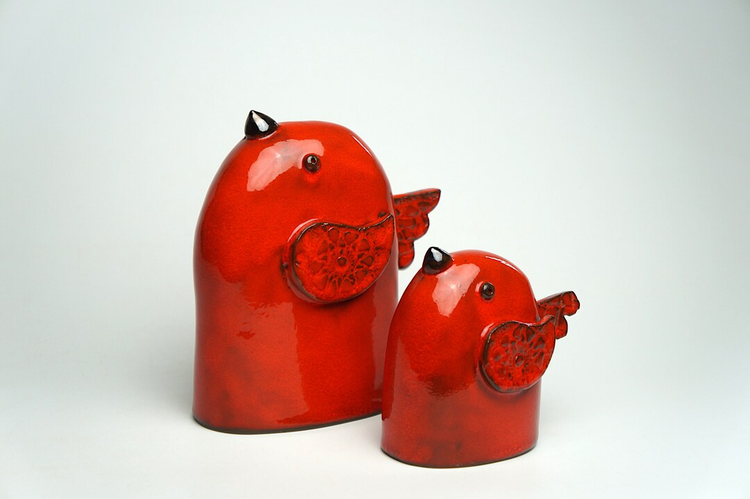 Red Ceramic Bird Figurines: Handmade Minimalist Home Decor - Etsy