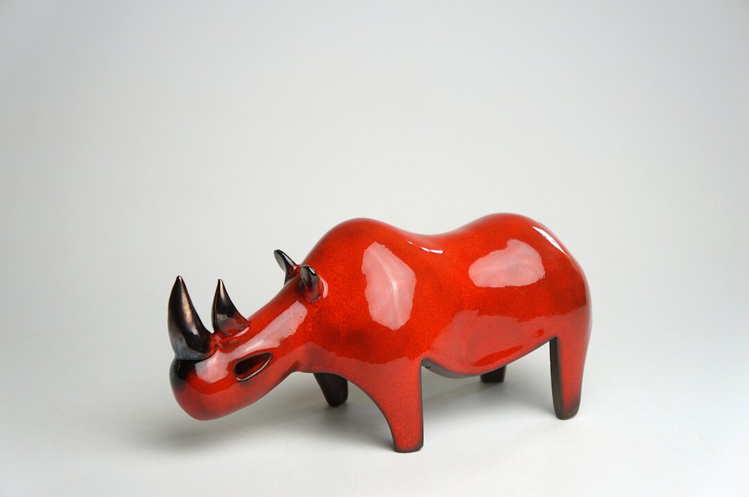 Ceramic Red Rhinoceros Sculpture, Unique Hand Made Gift, Minimalist ...