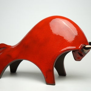 Large Ceramic Red Bull Sculpture, Unique Handmade Gift, Animal Figurine ...