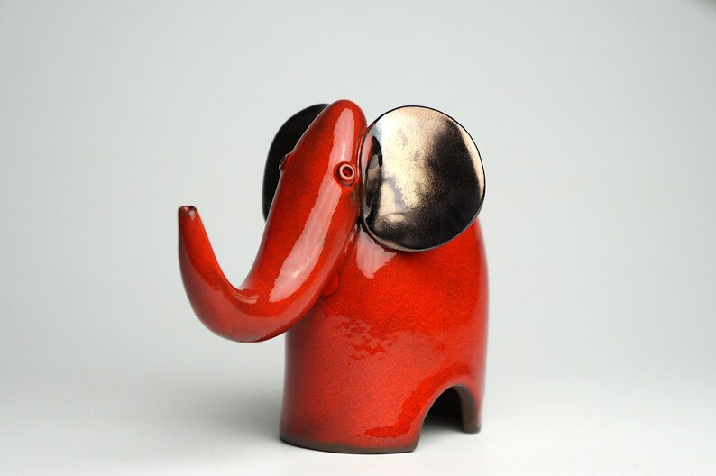 Red Ceramic Elephant Sculpture: Handmade Ring Holder - Etsy