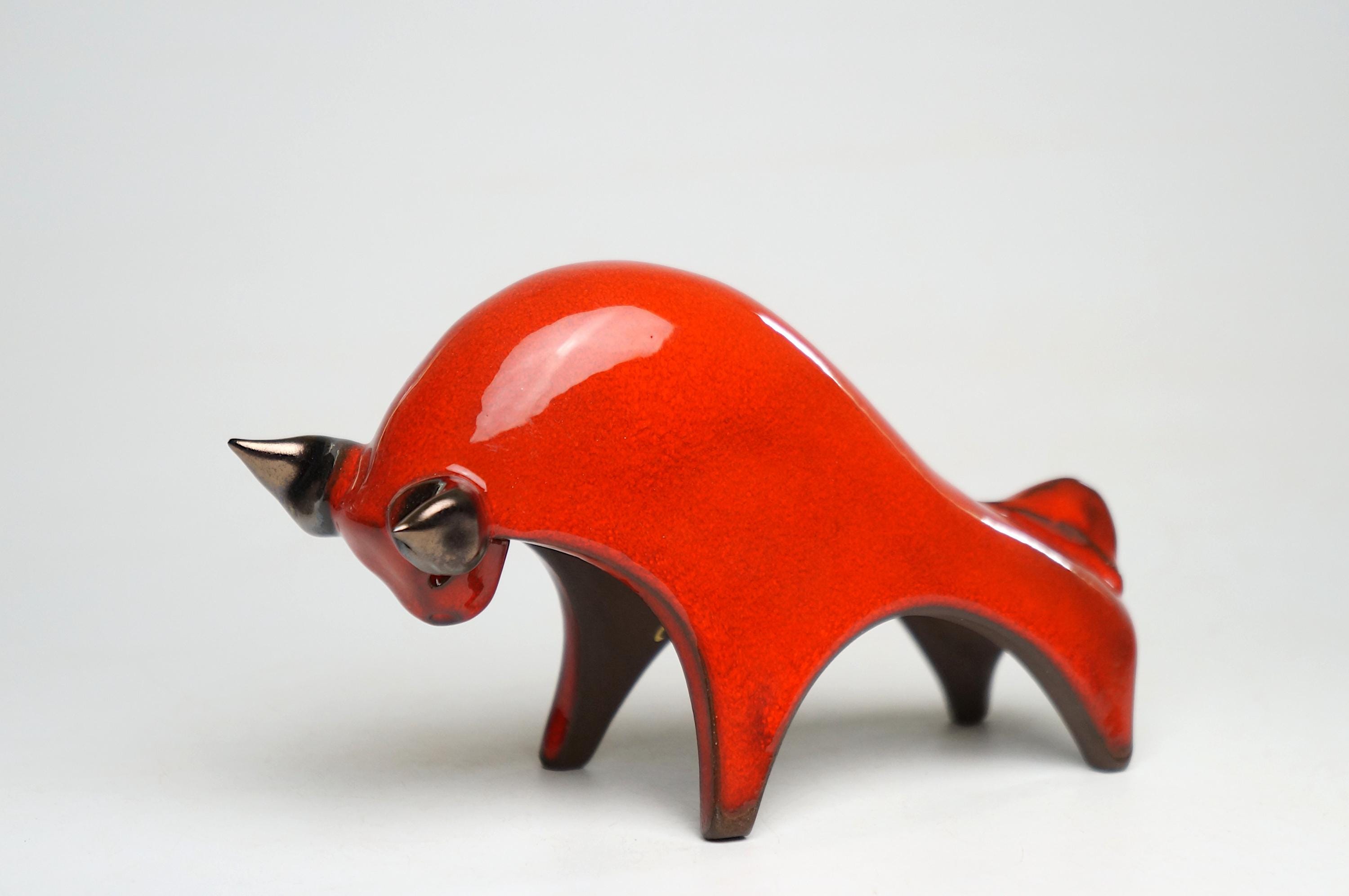 Handmade Red Ceramic Bull Sculpture: Taurus Zodiac Decor - Etsy
