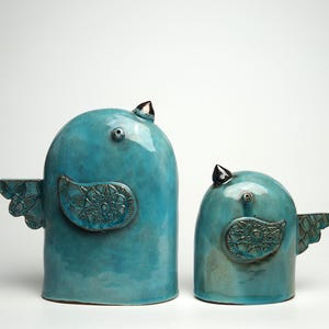 Set of Two Blue Ceramic Birds, Unique Handmade Gift, Minimalist Animal ...