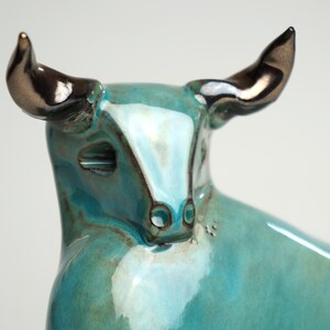 Ceramic Blue Bull Sculpture, Unique Handmade Gift, Minimalist Animal ...