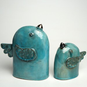 Set of Two Blue Ceramic Birds, Unique Handmade Gift, Minimalist Animal ...