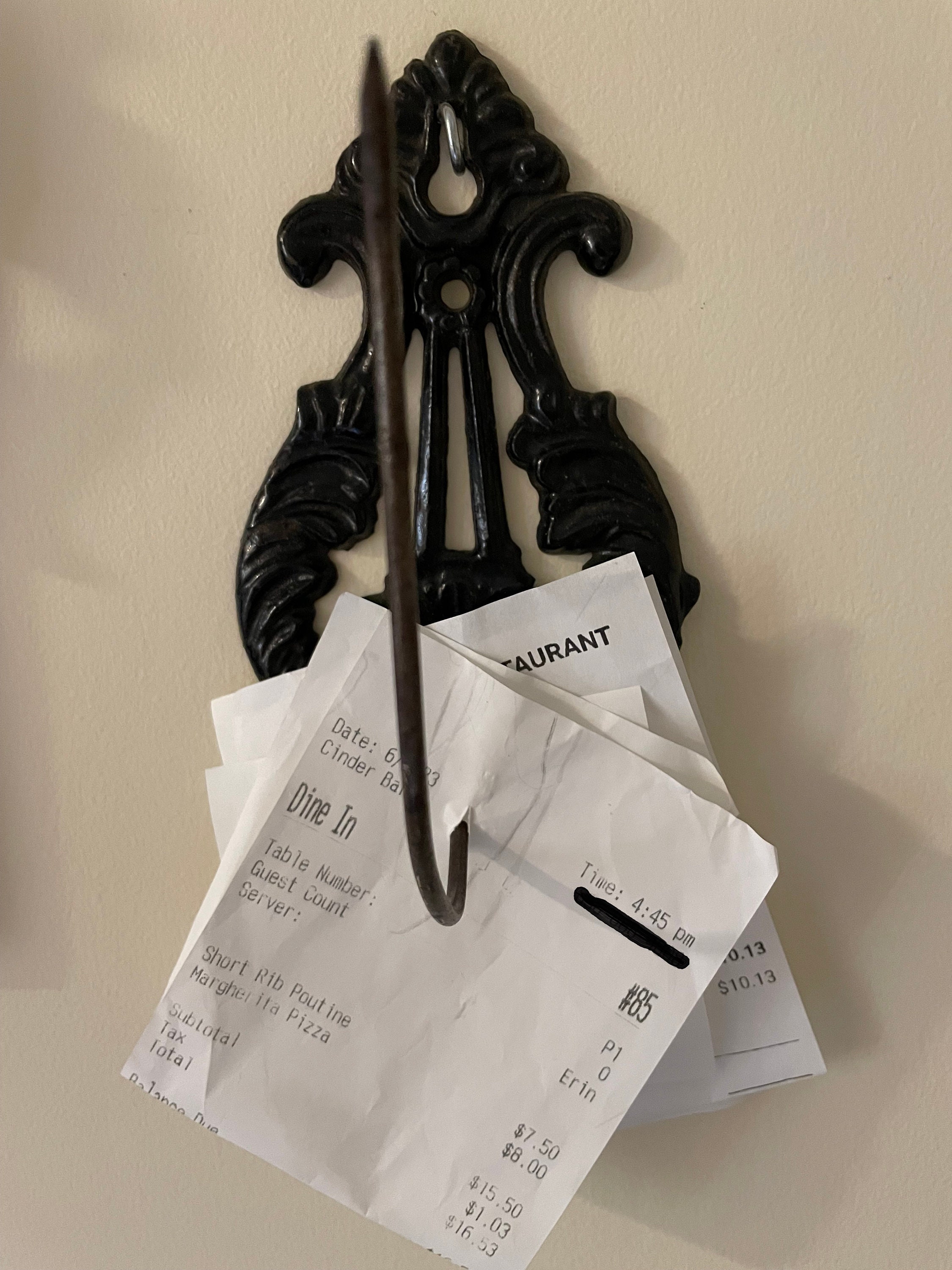 Vintage Receipt Hook, Cast Iron Ornate Hardware, Metal Decor, General ...