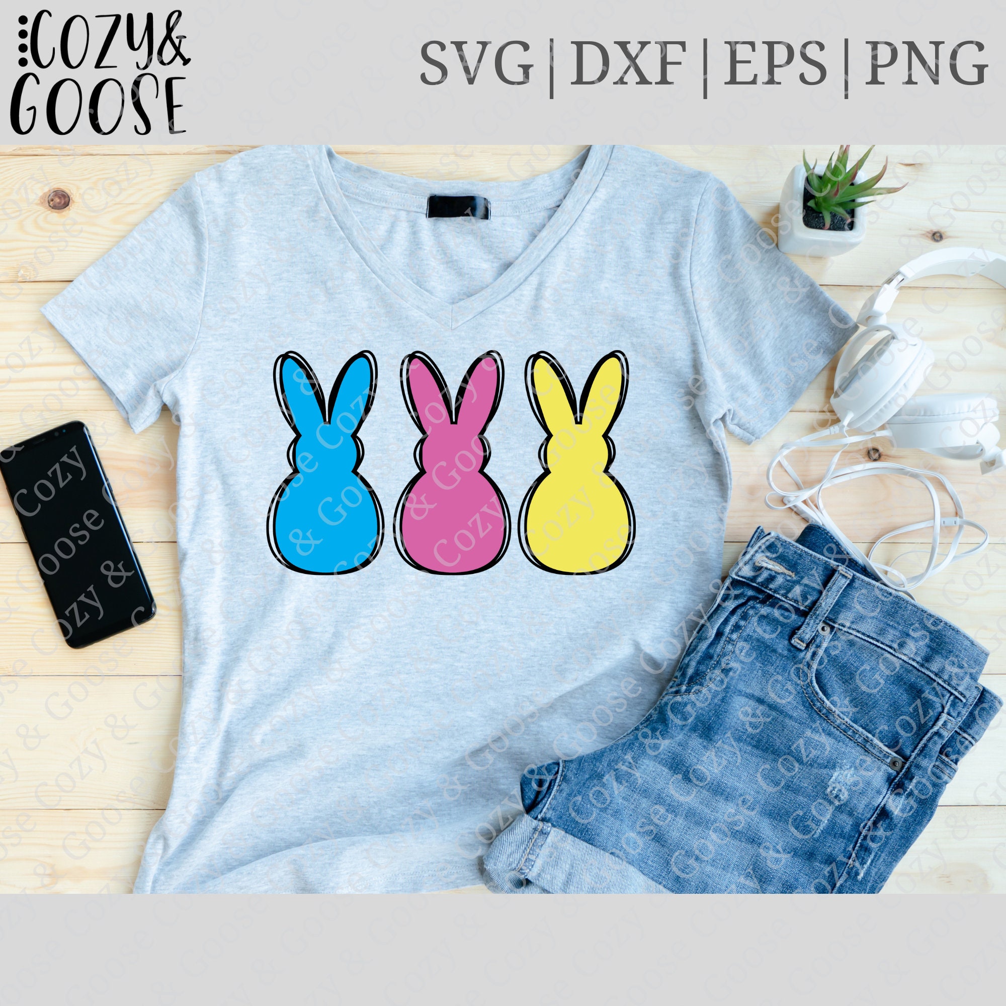 Bunny Trio SVG Easter SVG Peeps SVG Happy Easter Dxf Bunny Png Three ...