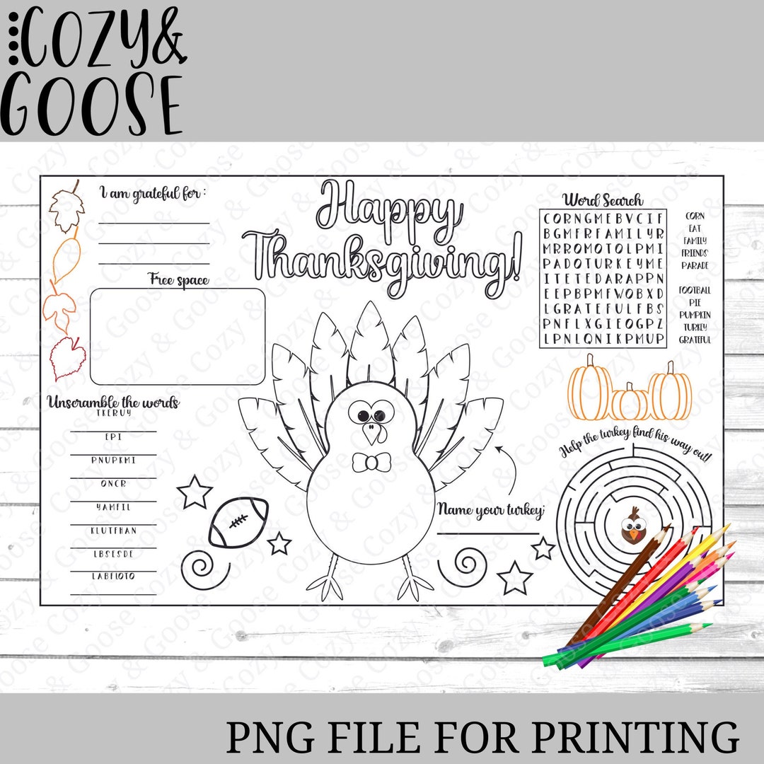 Thanksgiving Activity Placemat for Kids PNG- Digital Download for ...