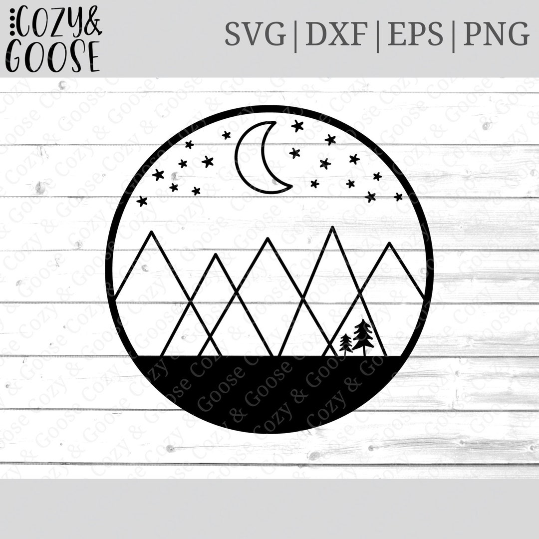 Mountain Circle SVG - Hiking SVG - Night Hike - Mountains and Trees SVG ...