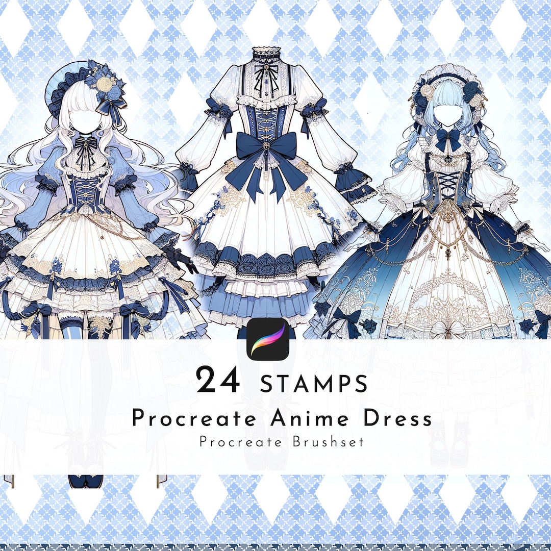 Procreate Anime Dress Stamps, Anime Dress Brushes, Anime Dress Outline ...