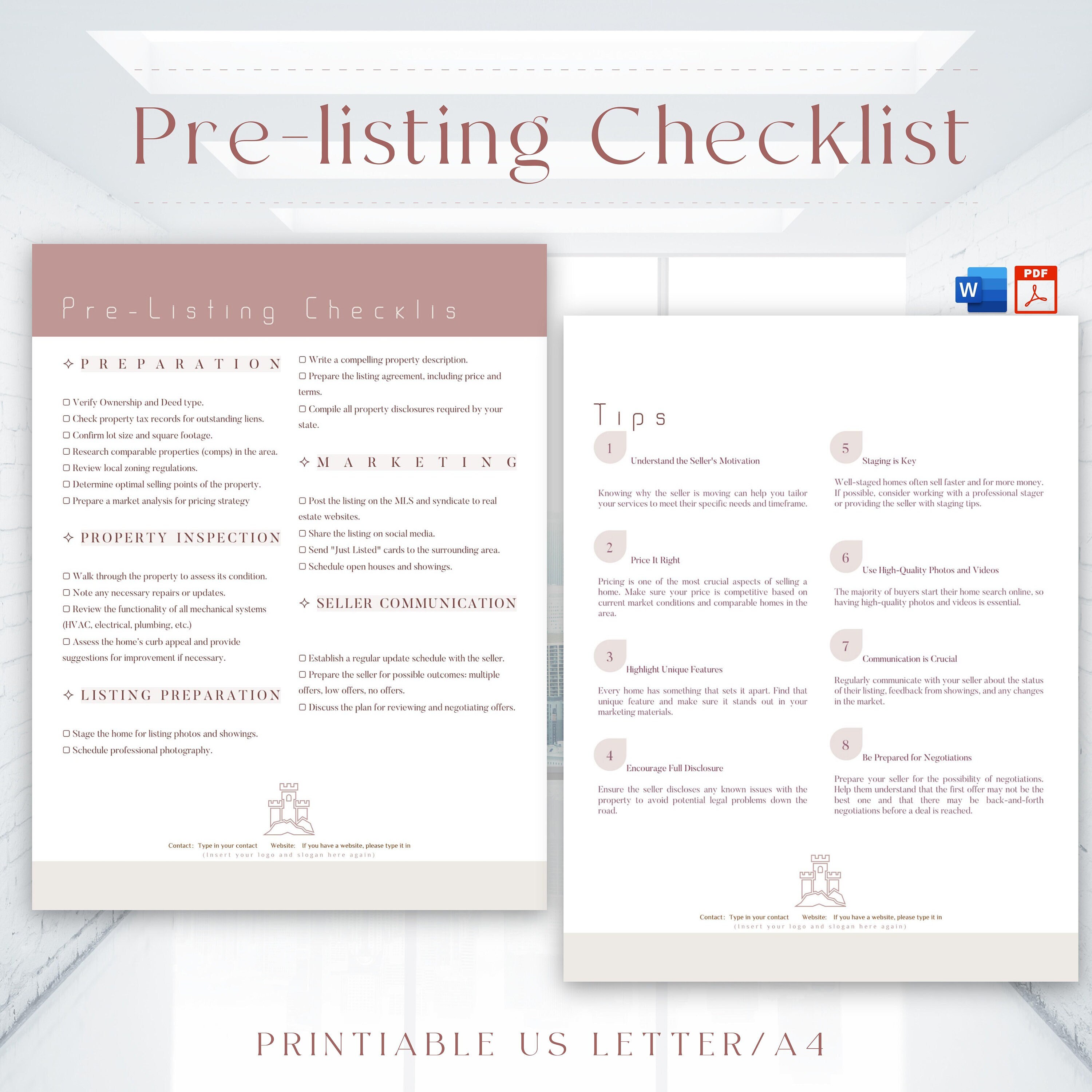 Editable Pre-listing Checklist for Real Estate Agents, Comprehensive ...
