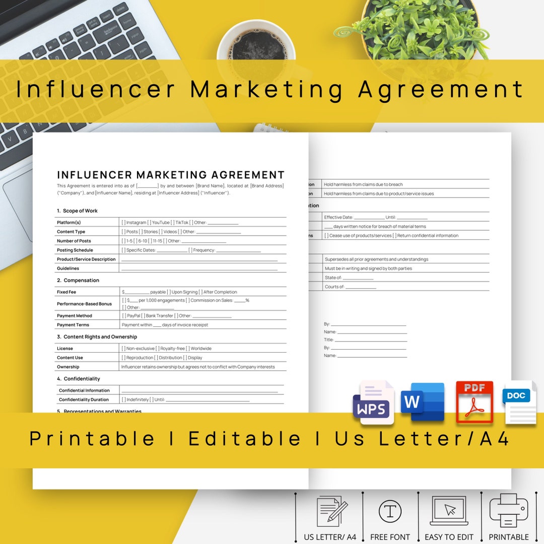 Editable Influencer Marketing Service Agreement, Printable Influencer ...