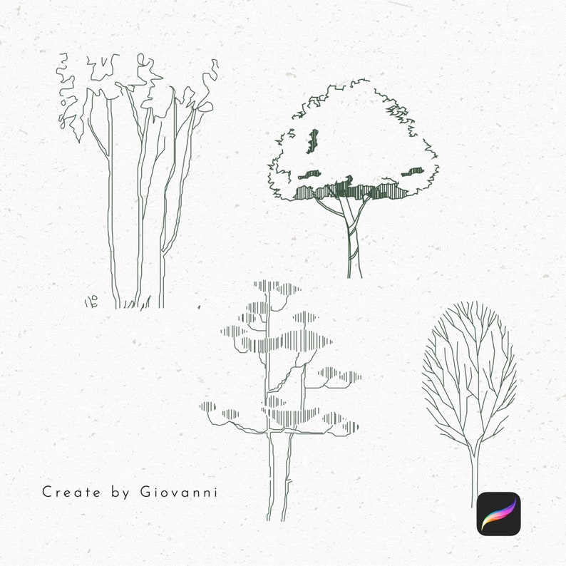 66 Landscape Isolated Tree Elements Stamp Brush Trees | Etsy