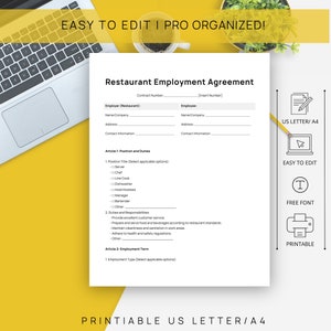 Editable Restaurant Labor Agreement,printable Restaurant Employment ...