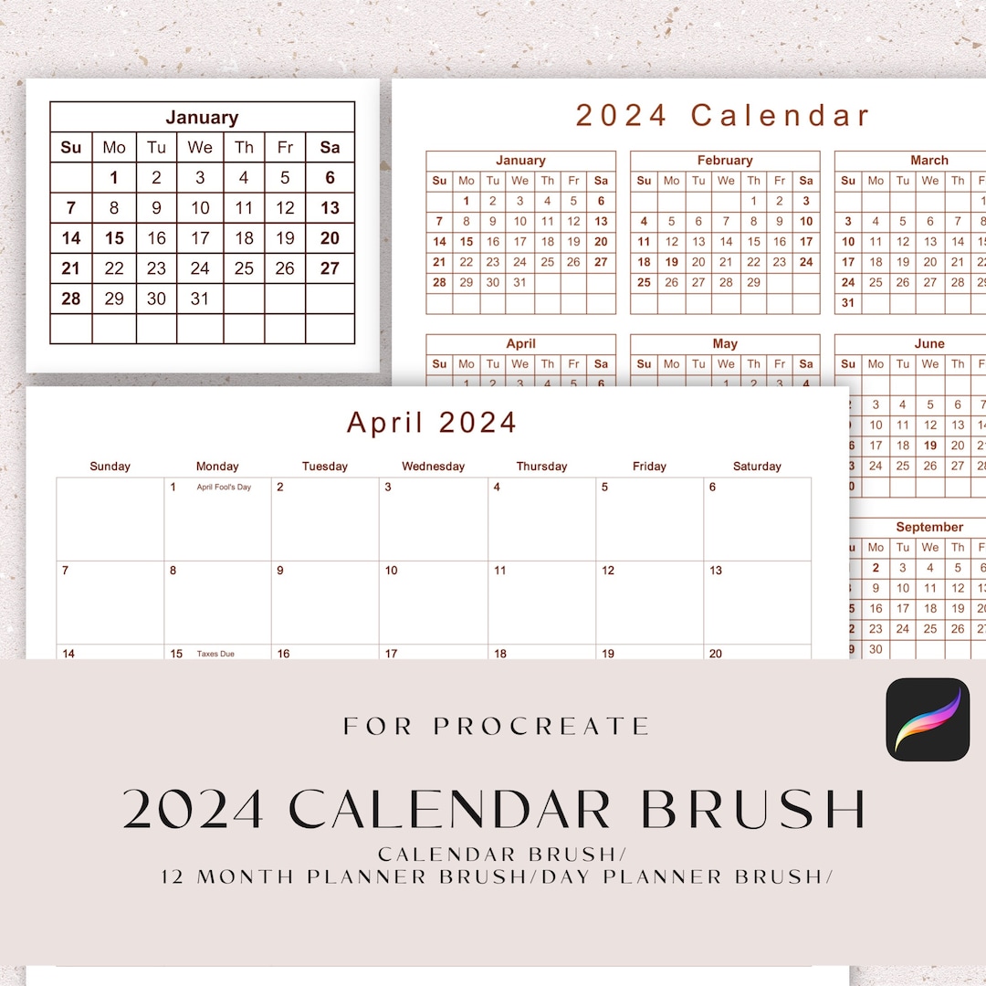 Procreate Calendar Brush for 2024, Procreate 2024 Calendar Brush, 2024 ...