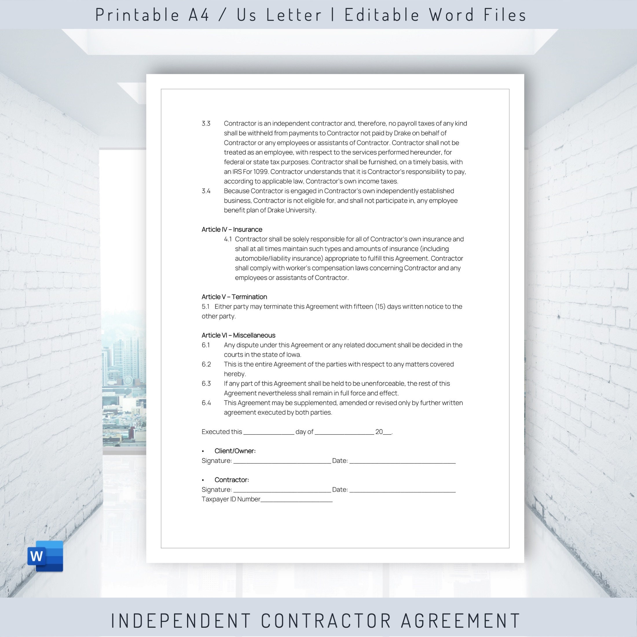 Editable Independent Contractor Agreement Template, Independent ...