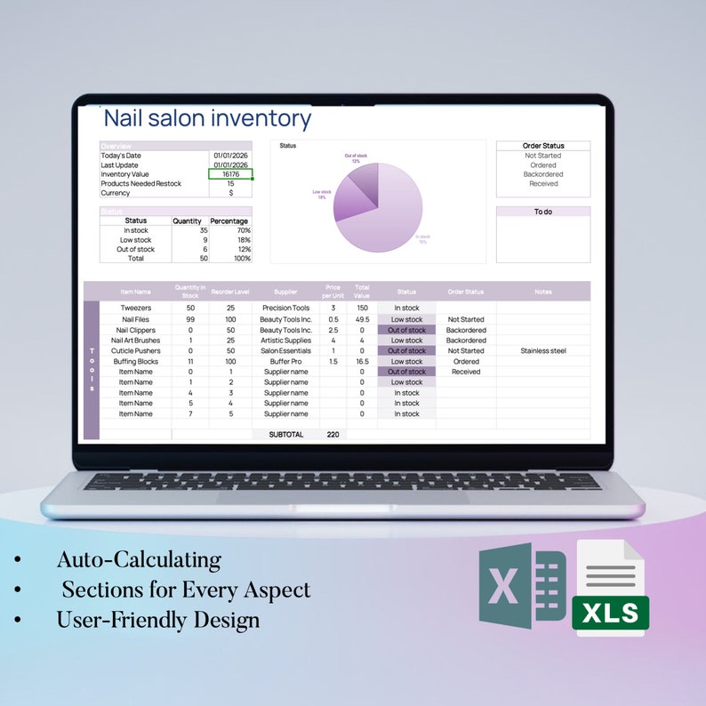 Nail Salon Inventory List Template, Excel Template, Auto-calculating ...