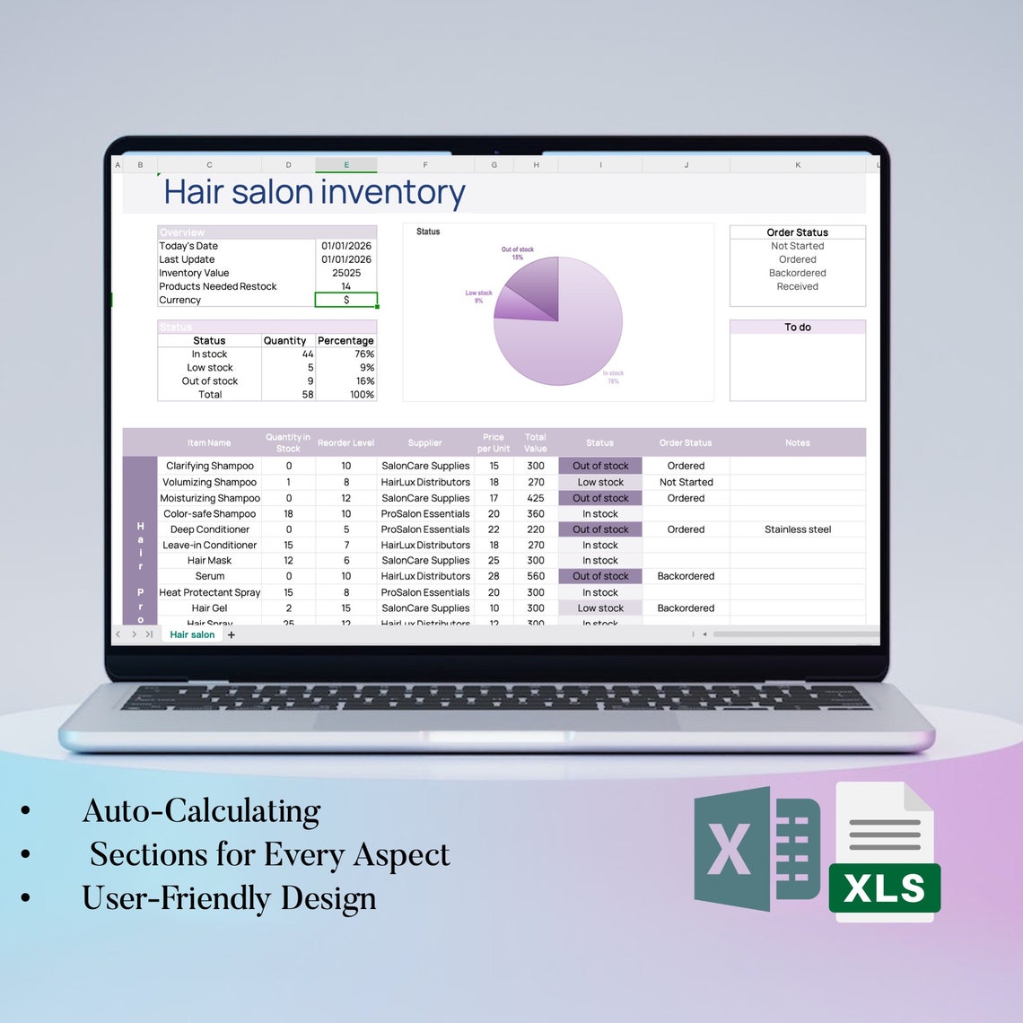 Hair Salon Inventory List Template, Excel Template, Auto-calculating ...