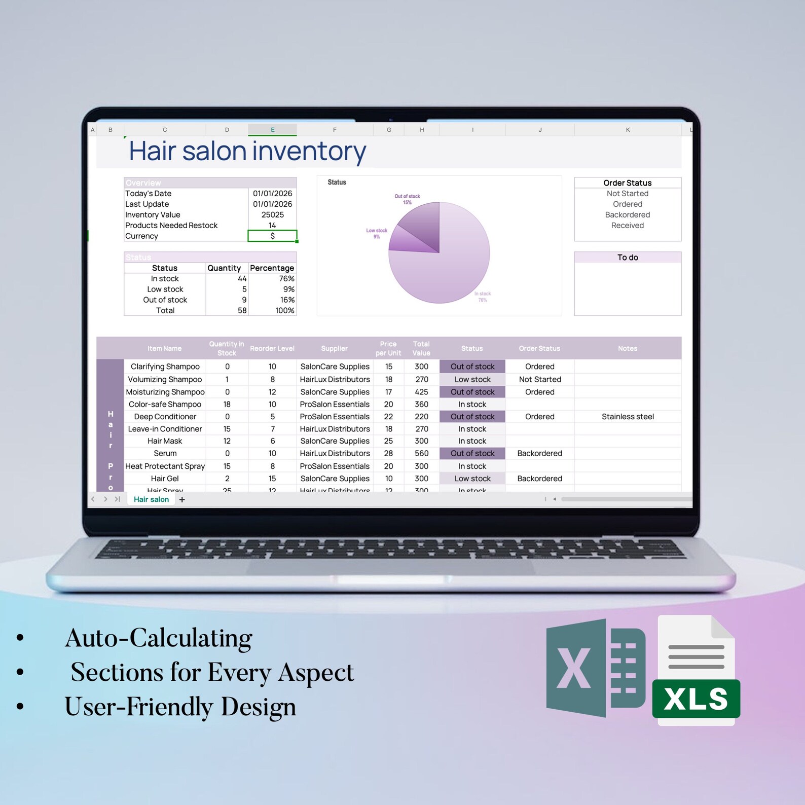 Hair Salon Inventory List Template, Excel Template, Auto-calculating ...
