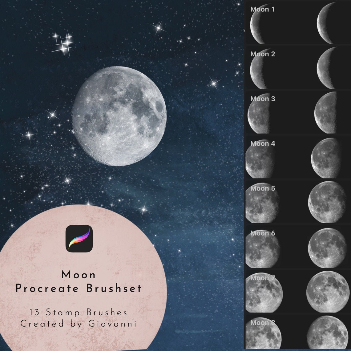 Procreate Moon Phases Brushes Moon Tides Sky Space | Etsy